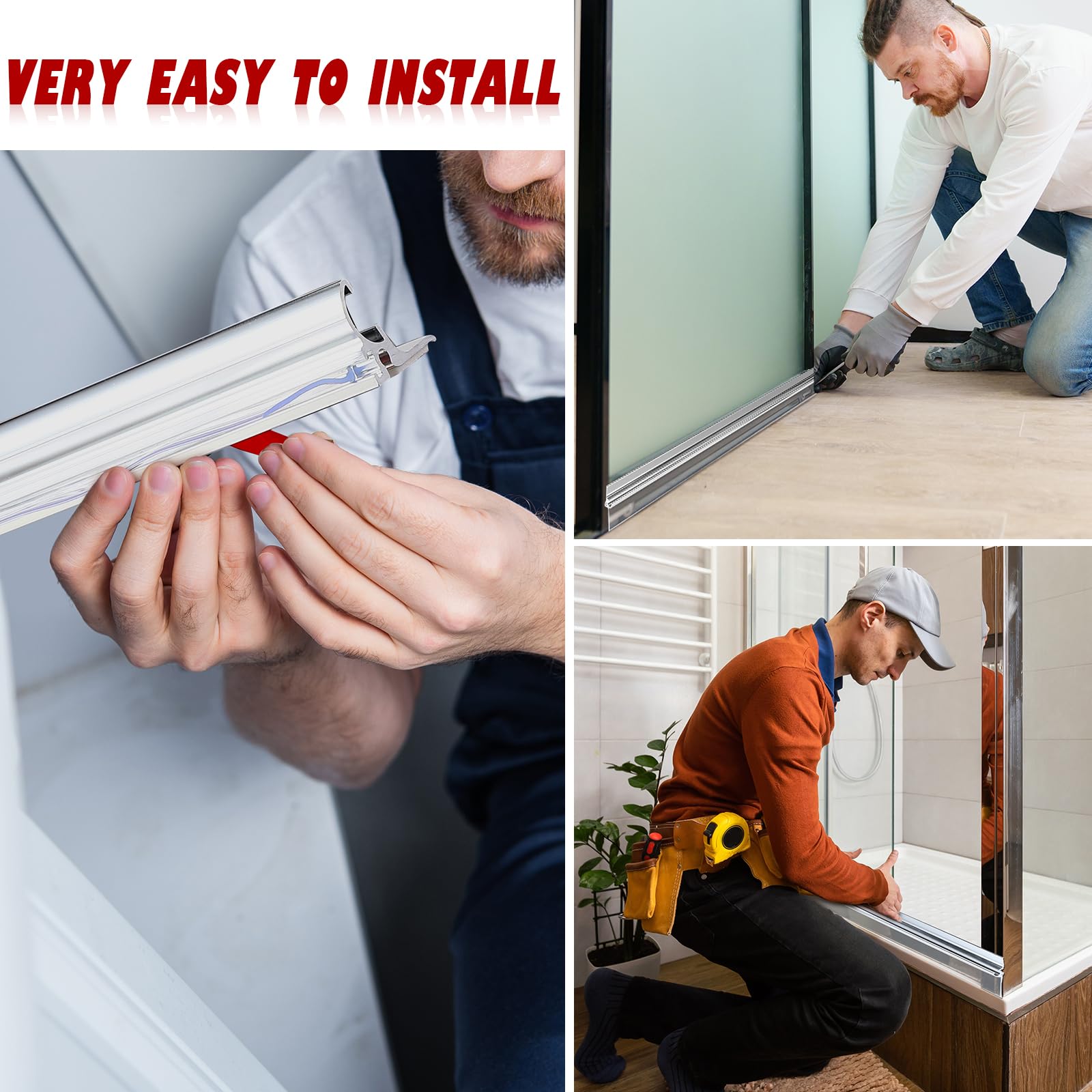 PRERUICHI 25" Chrome Framed Shower Door Replacement Drip Rail with Shower Door Bottom Sweep and 2 Applied Mounting Tape (25inch)