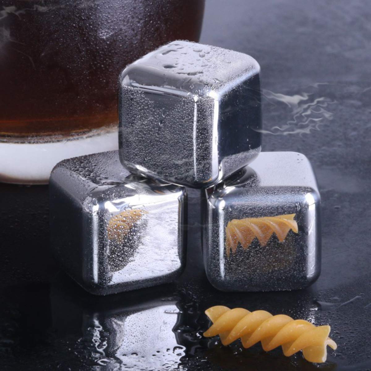 GoldNJade Stainless Steel Ice Cubes Reusable Chilling Stones for Whiskey Wine (Silver)