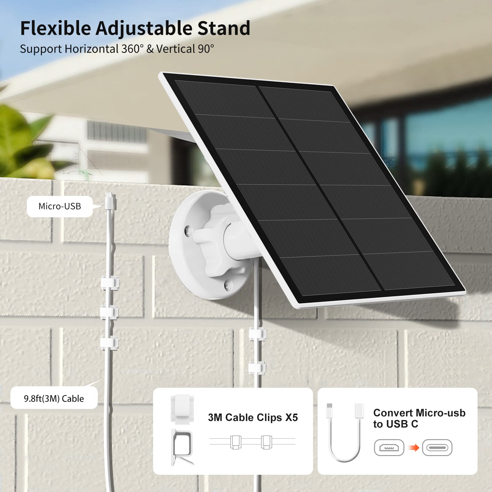 Portable Solar Panels for Wireless Camera - 5W Compatible with Solar Rechargeable Battery, Continuous Solar Power for Outdoor Security Camera & Floodlight