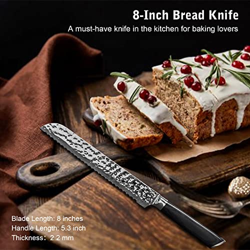 Kitchen Knife, Chef Knife Set - 8 Inch Chef Knife & 8 Inch Bread Knife & 5 Inch Paring Knife, German Stainless Steel Sharp Cooking Knife, Ergonomic Wooden Handle Knives Sets with Gift Box