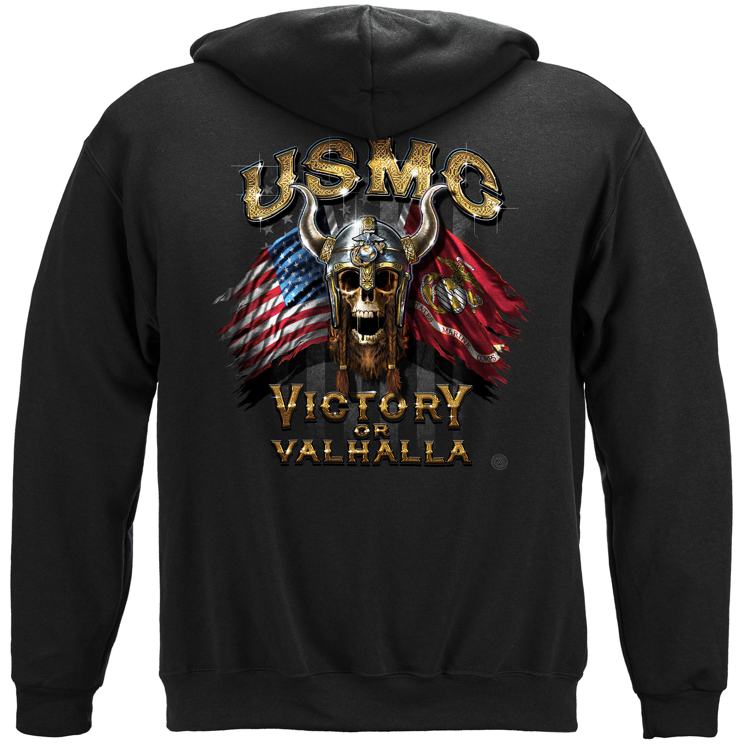 Erazor Bits Marines Veteran Marine Shirts - USMC Hooded Sweat -Black Large