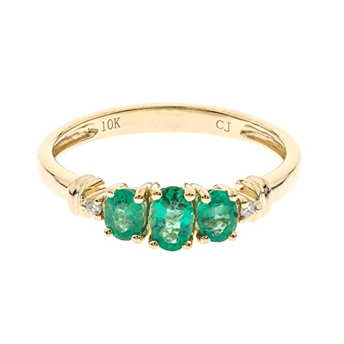 Gin & Grace 10K Yellow Gold Natural Zambian Emerald Diamond Ring for women | Ethically, authentically & organically sourced Emerald hand-crafted jewelry for her