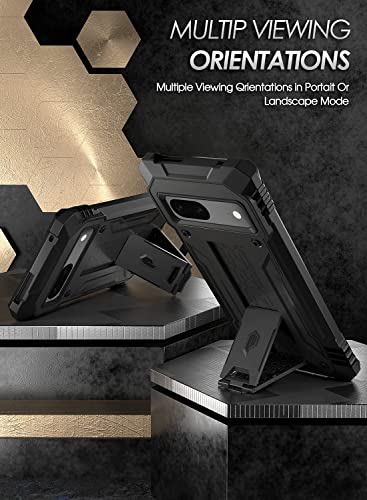 Poetic Revolution Series Case Designed for Google Pixel 7 5G with Built-in Screen Protector, Work with Fingerprint ID, Full Body Rugged Shockproof Protective Cover Case with Kickstand, Black