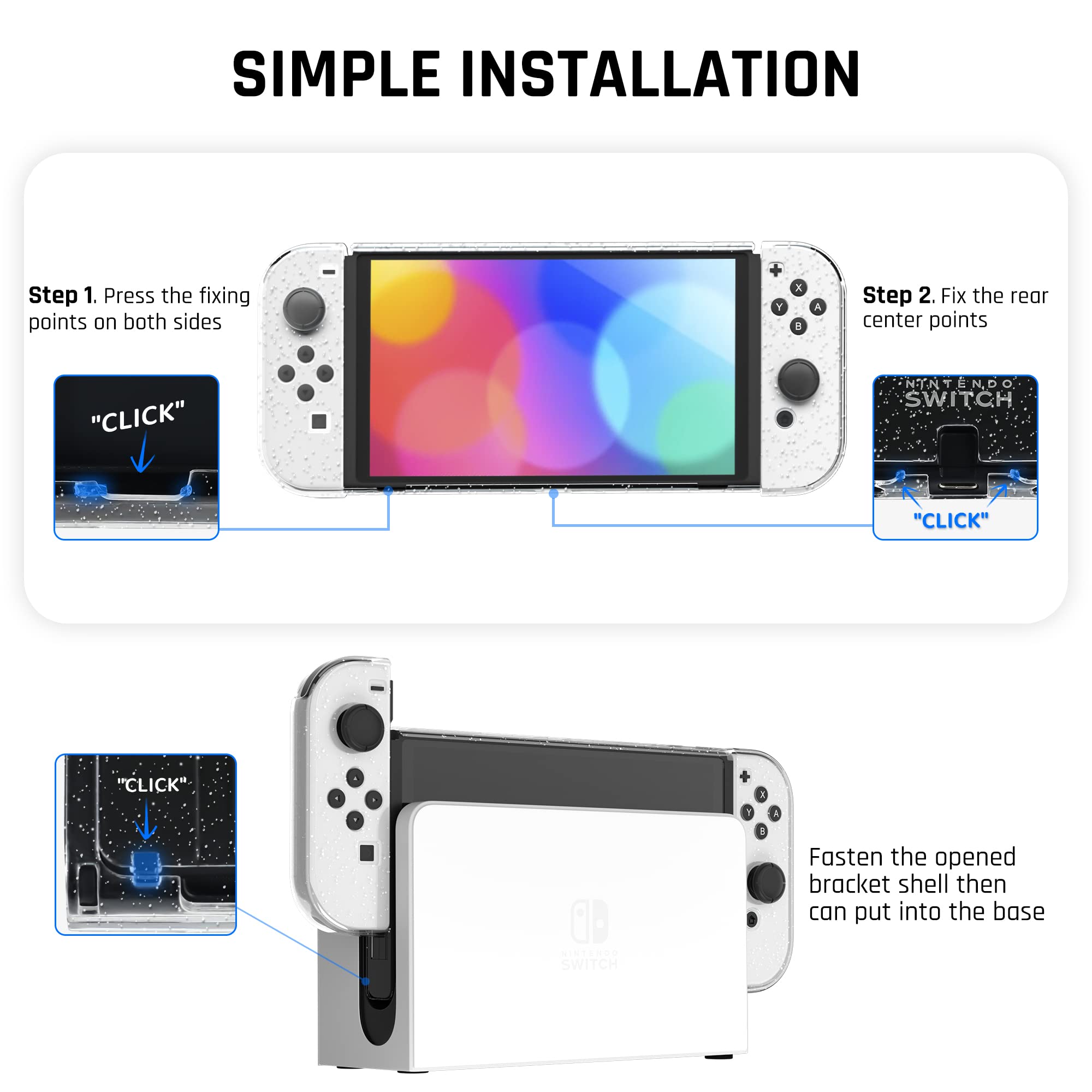 FUNDIARY Glitter Clear Case Compatible with Nintendo Switch OLED, Dockable Protective Cover for Switch OLED and Joy Con Controller, Hard PC Shell with Crystal Sparkly Design