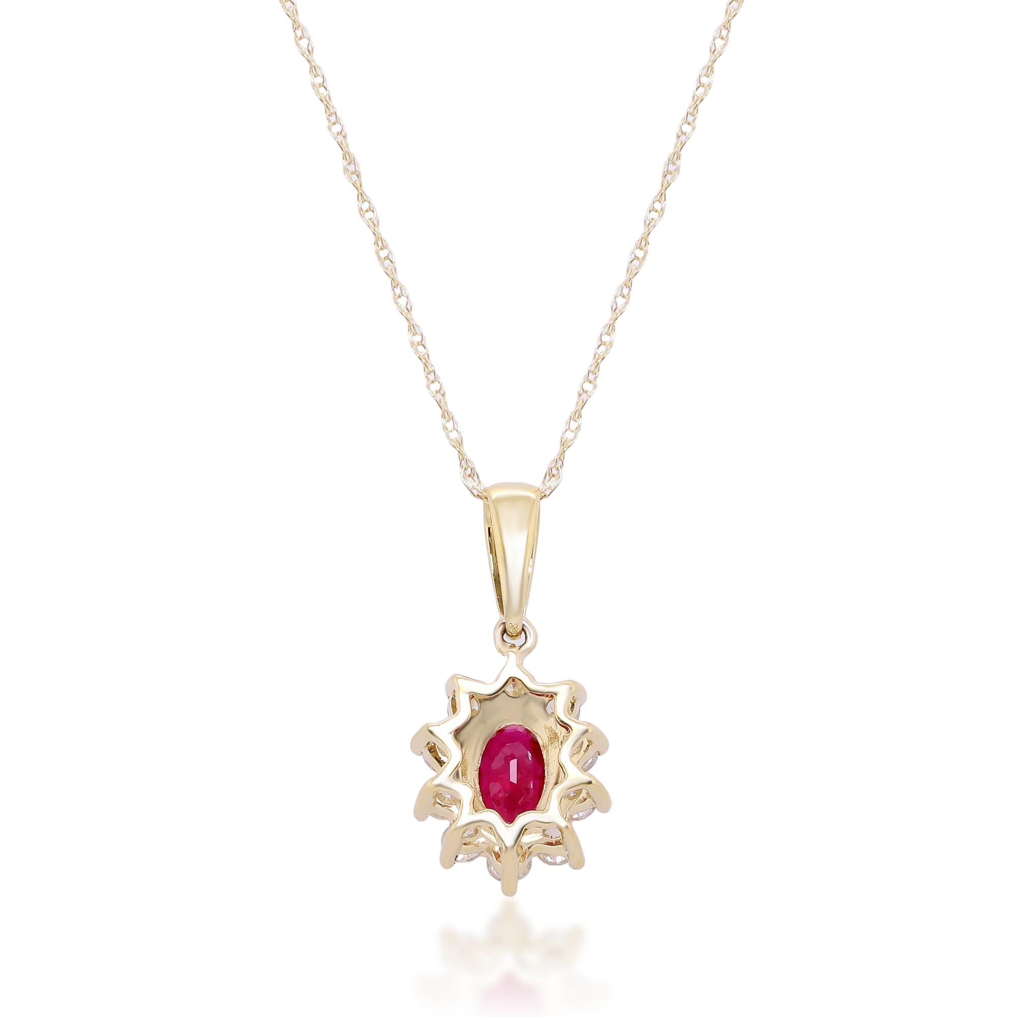 Gin & Grace 14K Yellow Gold Mozambique Genuine Ruby Pendant with Diamonds for women,Ethically, authentically & organically sourced (Oval-cut) shaped Ruby hand-crafted jewelry for her, Metal, Ruby