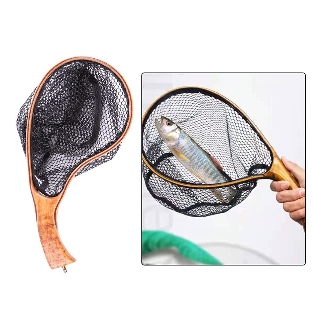 FZZDP Fly Fishing Net Landing Catch Release Net Wooden Frame Portable Lightweight Trout Fishing Landing