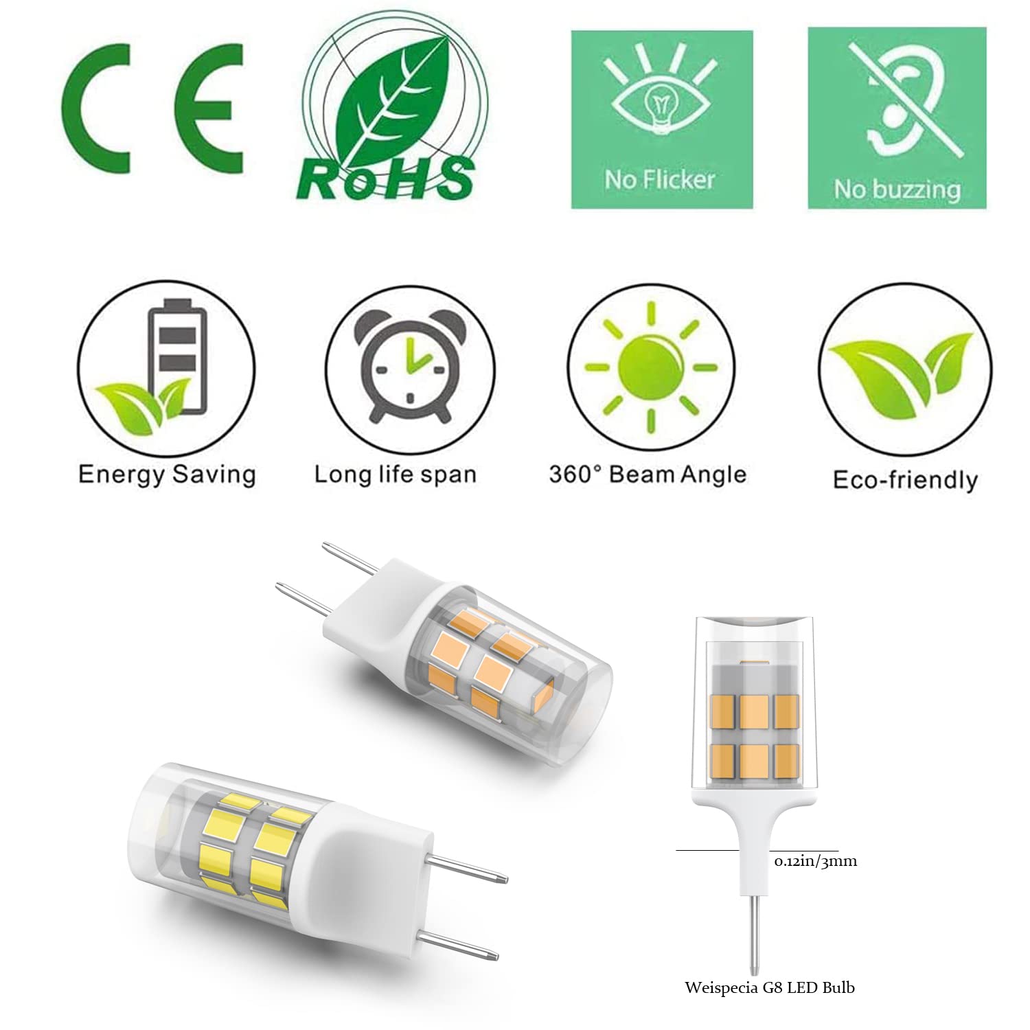 G8 LED Light Bulb 2.5 Watts Daylight White - G8 Base Bi-pin Xenon JCD Type LED 120V 20W Halogen Replacement Bulb for Under Counter Kitchen Lighting, Under-Cabinet Light.Pack of 5 (Daylight White)