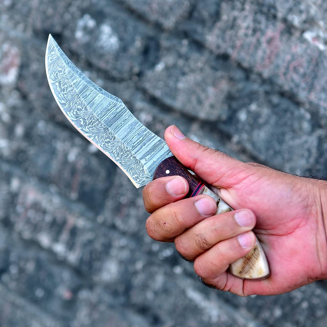Grace Knives Hunting Damascus Steel Handmade Knife Fix Blade Knife 10 Inches with Leather Sheath G-155