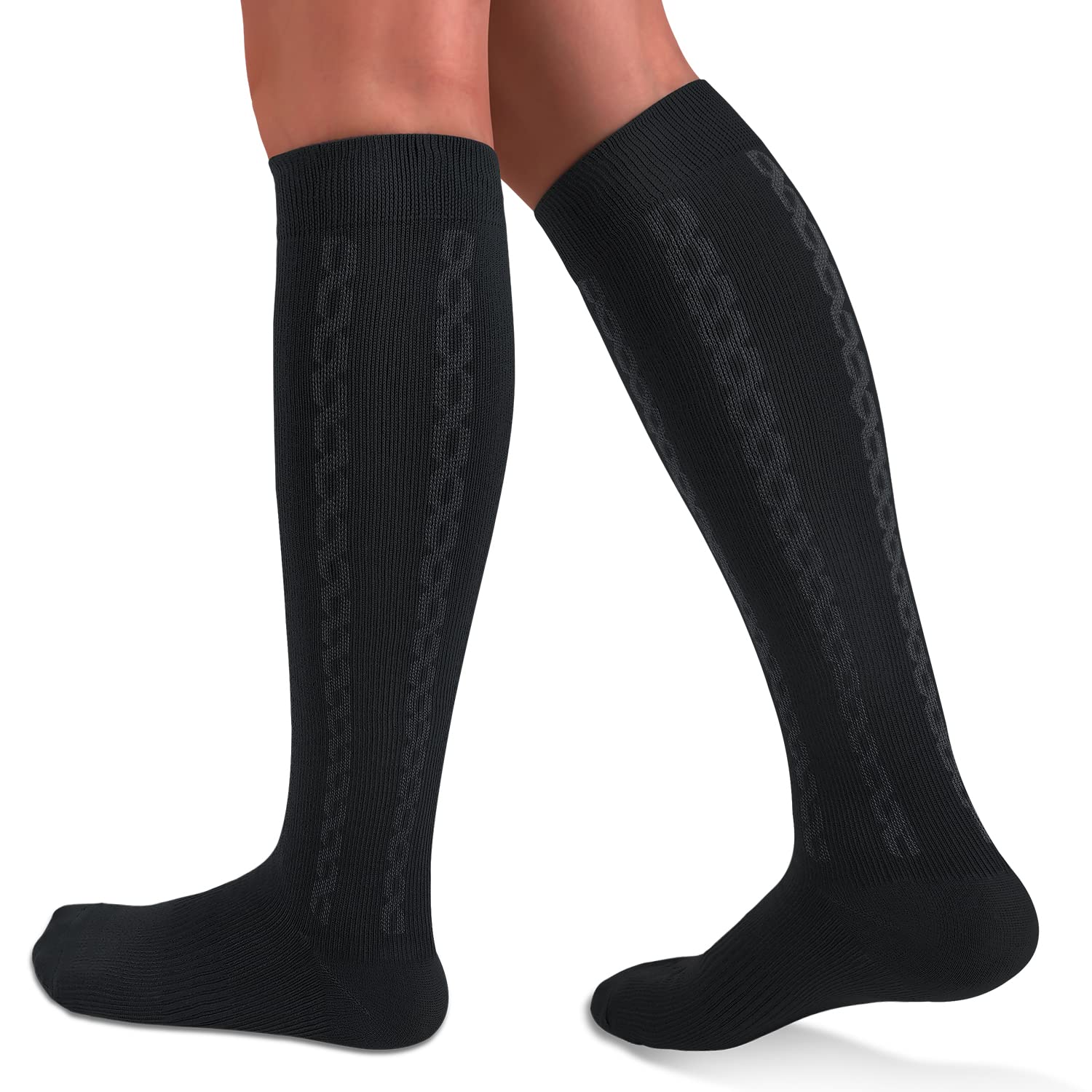 Graduated Compression Socks for Women and Men 30-40mmHg Circulation-High Support Knee High Socks Running Hiking(Black,Large/X-Large)