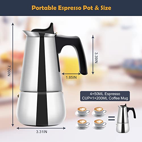 Italian coffee maker moka pot:espresso maker Stovetop Espresso Maker, Stainless Steel Moka Pot Percolator Coffee Pot Expresso coffee Brewer Classic Coffee Maker for Home & Camping, 4 Cup / 6.7oz