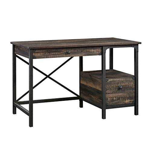 Sauder Steel River Desk, L: 47.48" x W: 23.47" x H: 29.53", Carbon Oak Finish
