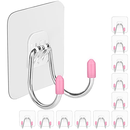 KAZOKU Adhesive Hooks 30lb(Max) for Hanging Heavy Duty Self Adhesive Hooks Transparent Waterproof and Oilproof Wall Hooks for Keys Bathroom Kitchen Office Outdoor Sticky Hook 12 Pack