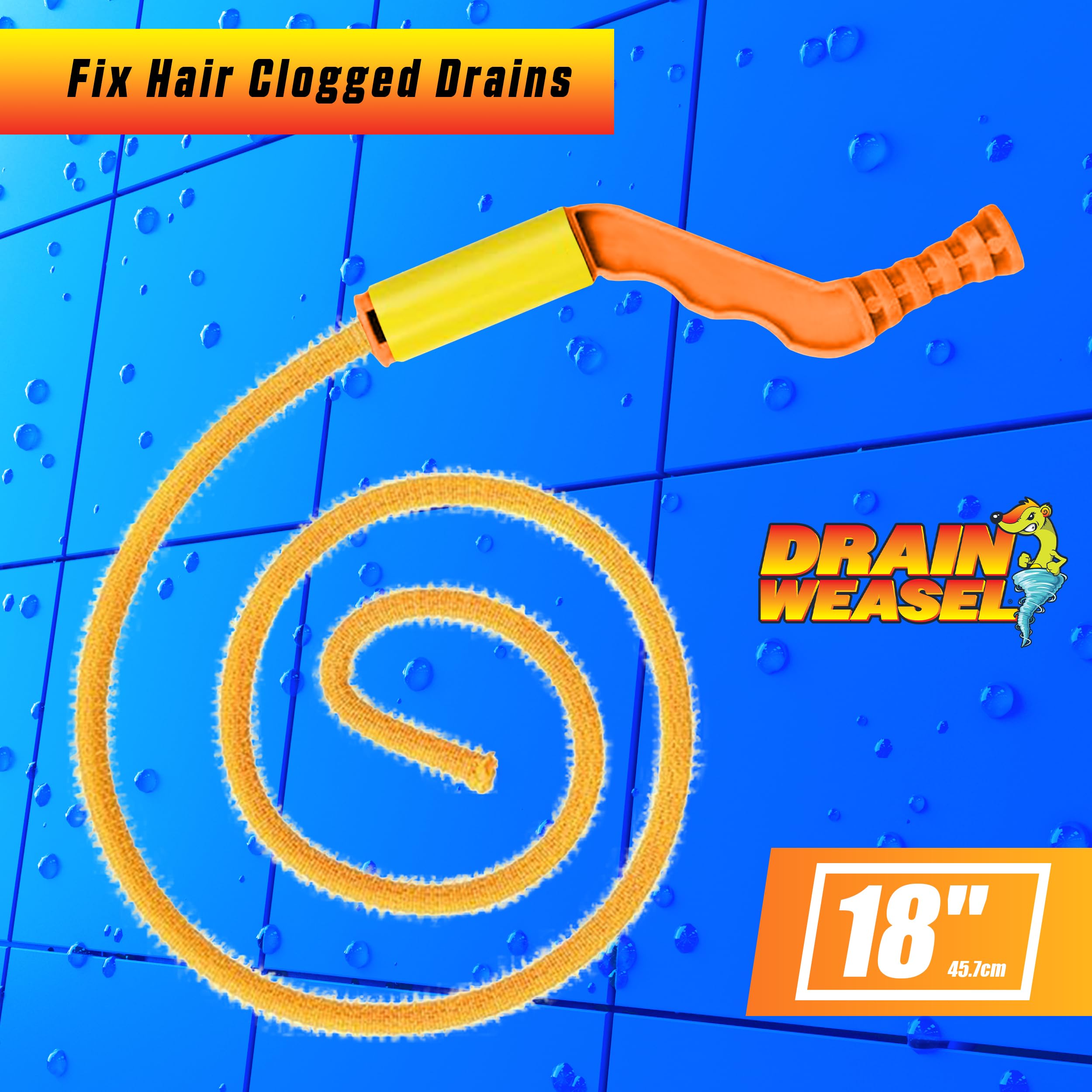 FlexiSnake Drain Weasel Sink Snake Hair Clog Remover Tool Kit, Sink, Pipe, Bathroom, Bathtub Drain Cleaner, 18-inch Long, Flexible, Made in The USA, 1 Wand and Removable Handle