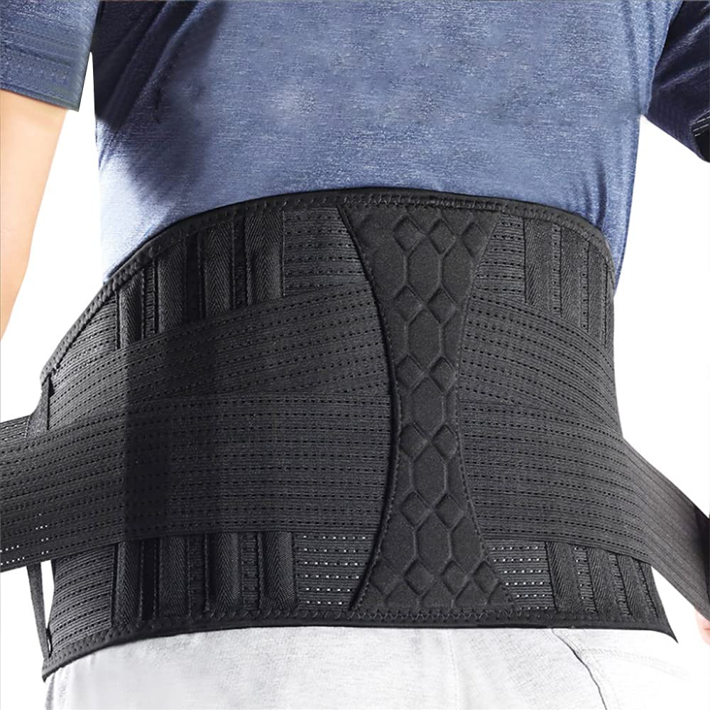 GRAIKETLY Back Support Belt For Men, Back Brace For Lower Back Pain With Dual Adjustable Straps, Lumbar Support Back Brace With 9 Support Strips, Lower Back Relief For Pain, Heavy Lifting - Size S