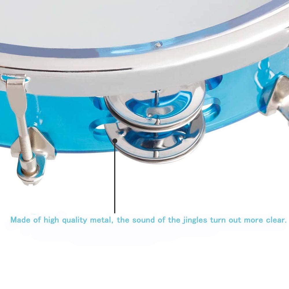 ENNBOM Tambourine Adjustable Tone Hand Drum Double Row Metal Jingles Hand Bell Performance Level Handheld Percussion (Blue)