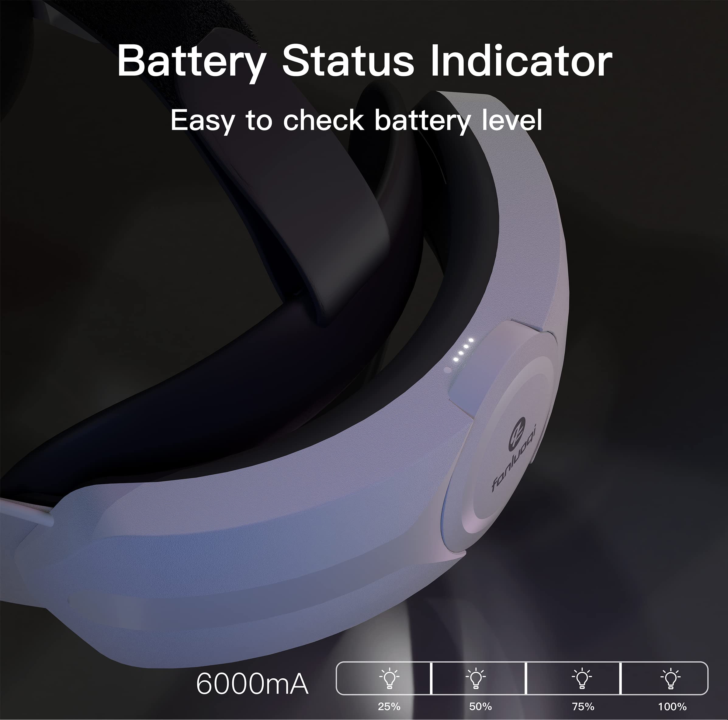 Fanluoqi with Battery Elite Strap, Compatible with Quest 2, Fast Charging,6000mA Power to Extend 7 Hours of Playback Time, Adjustable Head Strap to Enhance VR Wearing Comfort