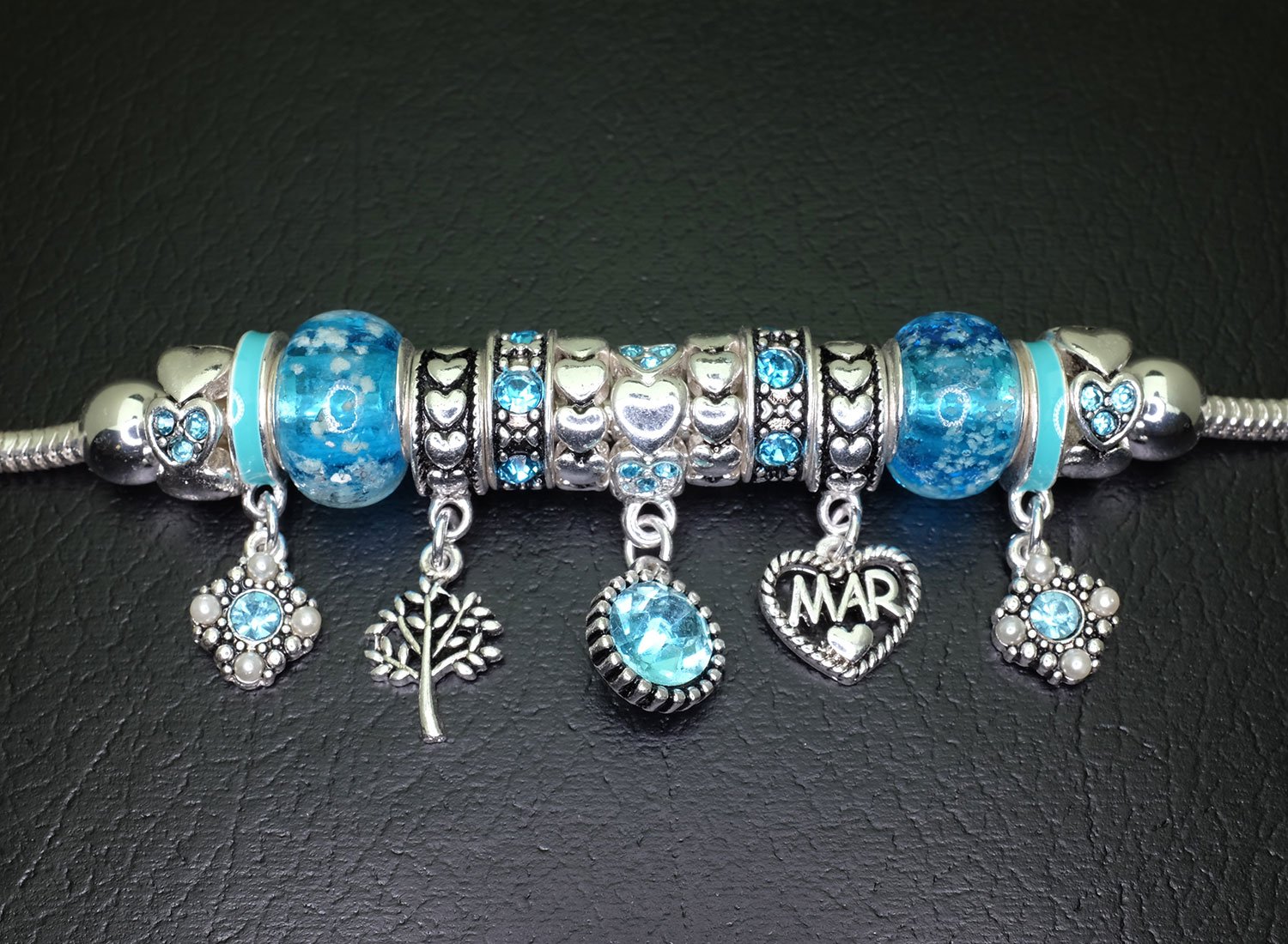 Falari Birthstone Bracelet Multi-Color Charm Beads Silvertone March OB07234-MAR