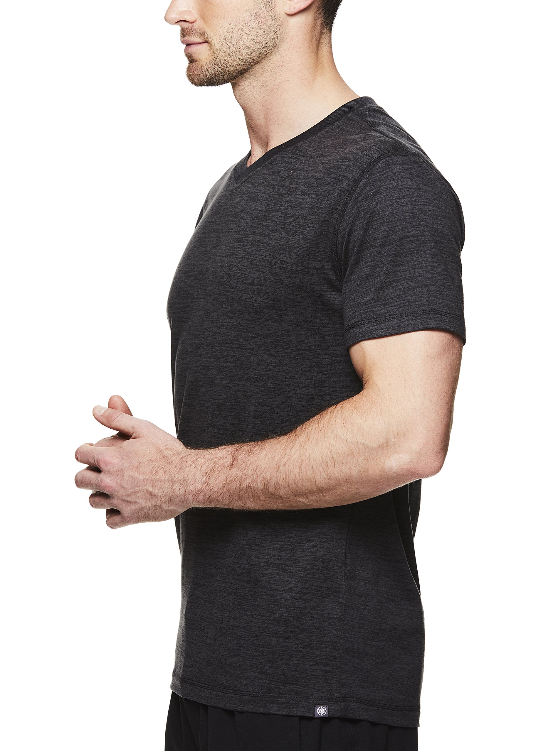 Gaiam Men's Everyday Basic V Neck T Shirt - Short Sleeve Yoga & Workout Top - Black Heather Everyday, X-Large