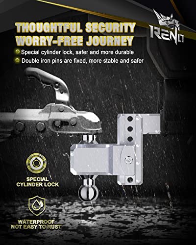 RENO Adjustable Trailer Hitch, Aluminum Dual-Balls with 2 Inch and 2-5/16 Inch, 4" Rise/Drop Hitch Ball Mount for 2" Receiver - 12,500 lbs Towing Capacity