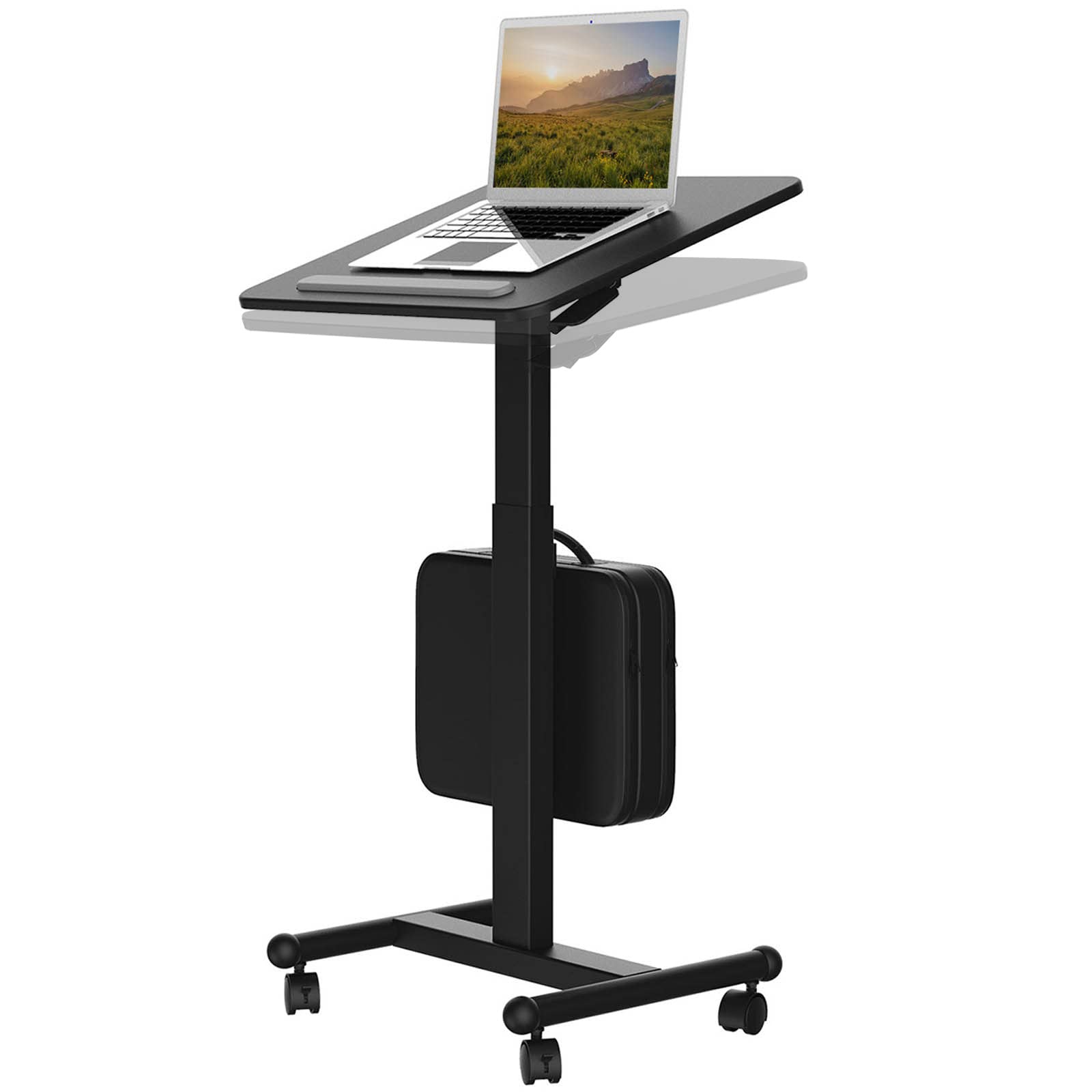 FLEXISPOT MT3 Medical Adjustable Overbed Table with Wheels Pneumatic Mobile Standing Desk Laptop Desk Rolling Computer Cart Movable Overbed Table Hospital Home Use (23.6" W x 20.5" D, Black Table)