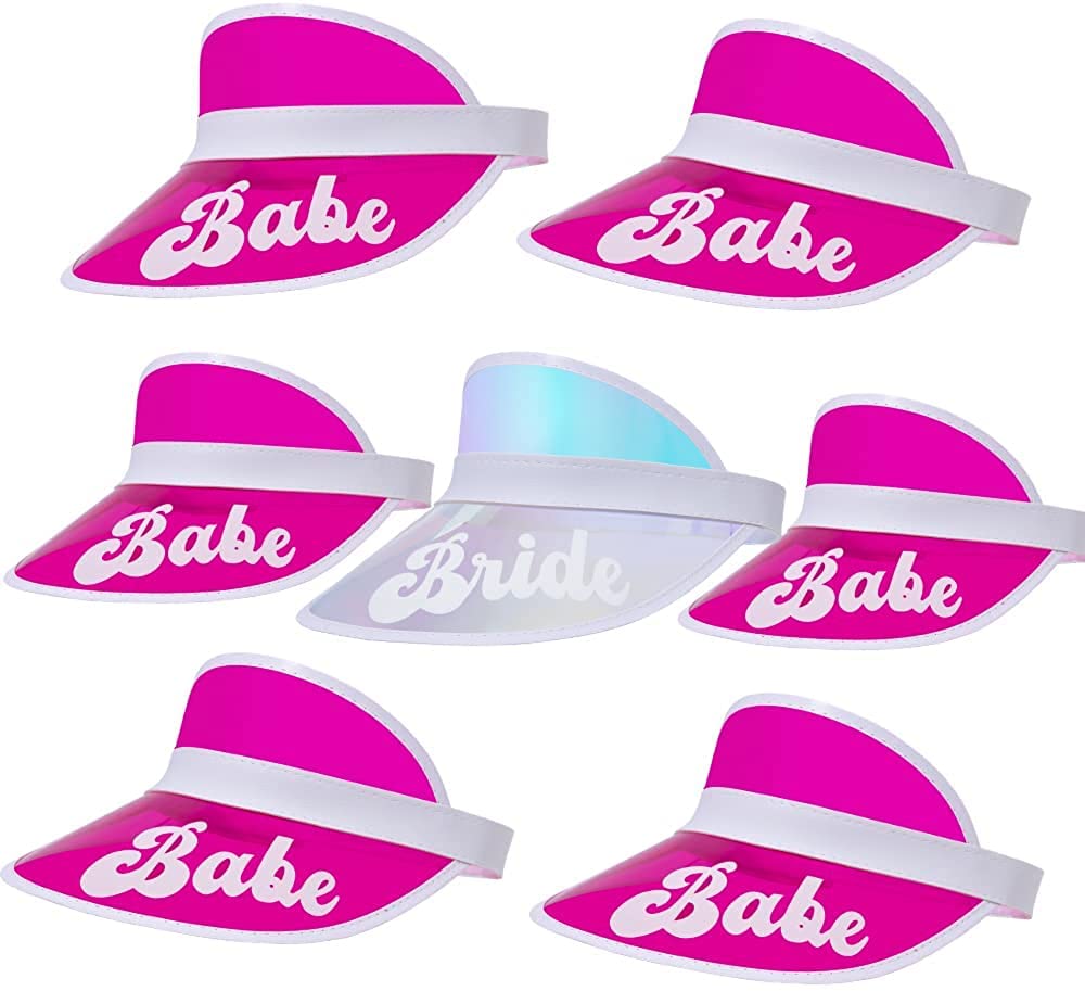 foci cozi,7 Pack Bride Visors Sun Hat-Bachelorette Party Favors Gifts for Bride,Bachelorette Sun Visors for Women Bridal Wedding Shower Summer Beach Party,Pink