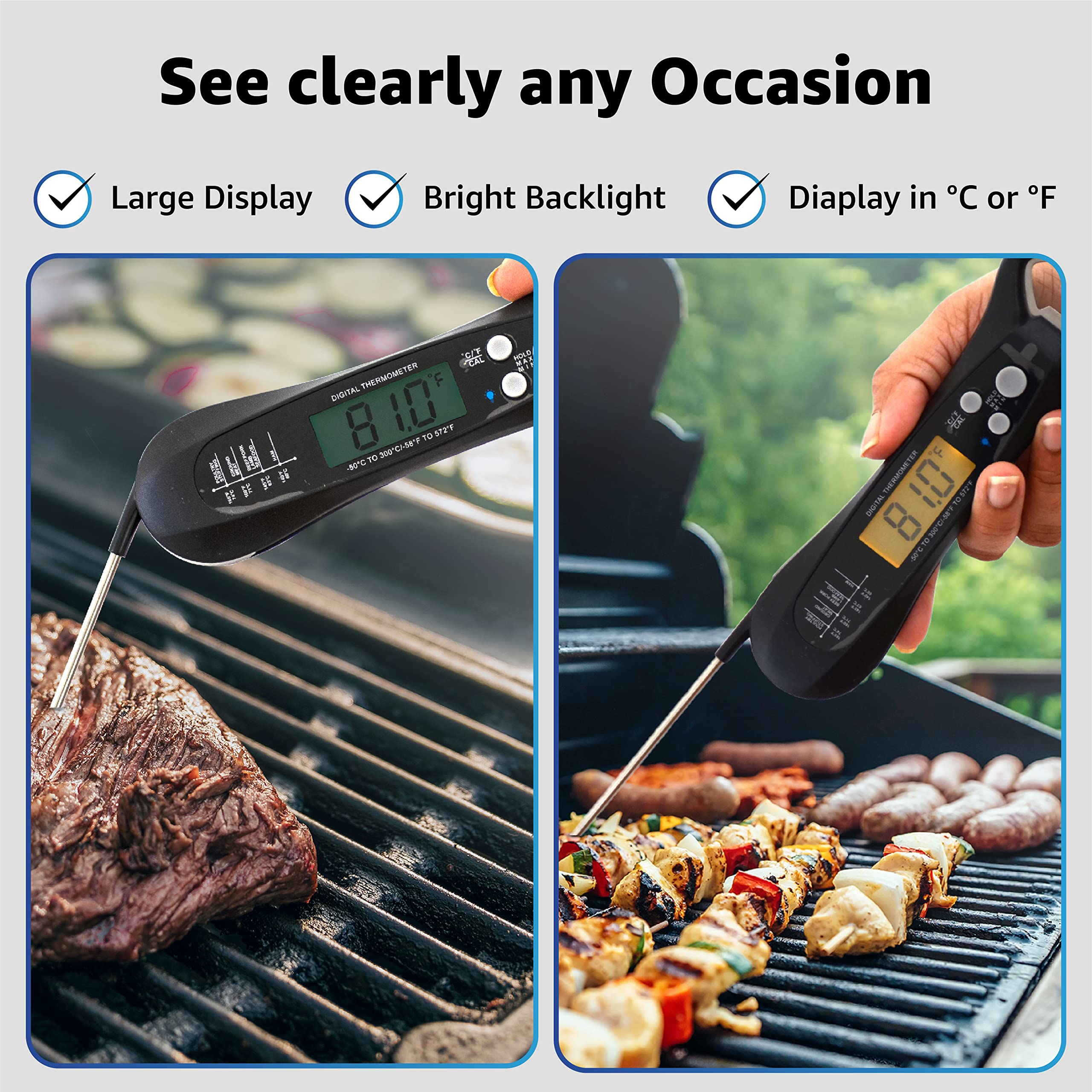Genesis IMPEX Instant Read Meat Thermometer for Grill & Cooking, Digital Waterproof Kitchen Food Thermometer, Ultra Fast with Backlight Calibration, Foldable Probe Deep Fry, BBQ, and Roast Turkey