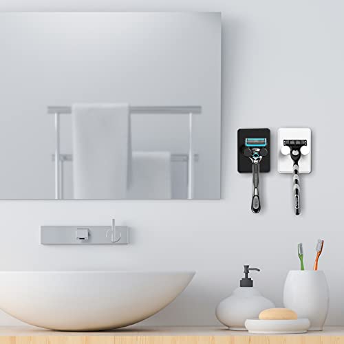 LUEXBOX 4 Pcs Self Adhesive Razor Holder for Shower, Multifunction Hook Hanger for Bathroom, Adjustable Razor Holder Compatible with Fusion 5 Proglide, Mach 3 Classic, Power Razor