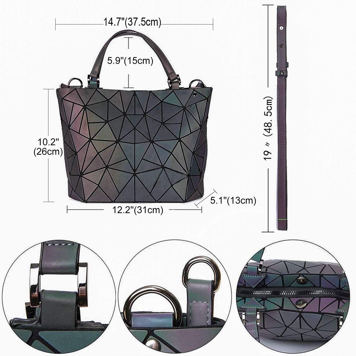 Geometric Luminous Purses and Handbags Holographic Reflective Crossbody Bag Wallet Flash Rainbow Tote Grey