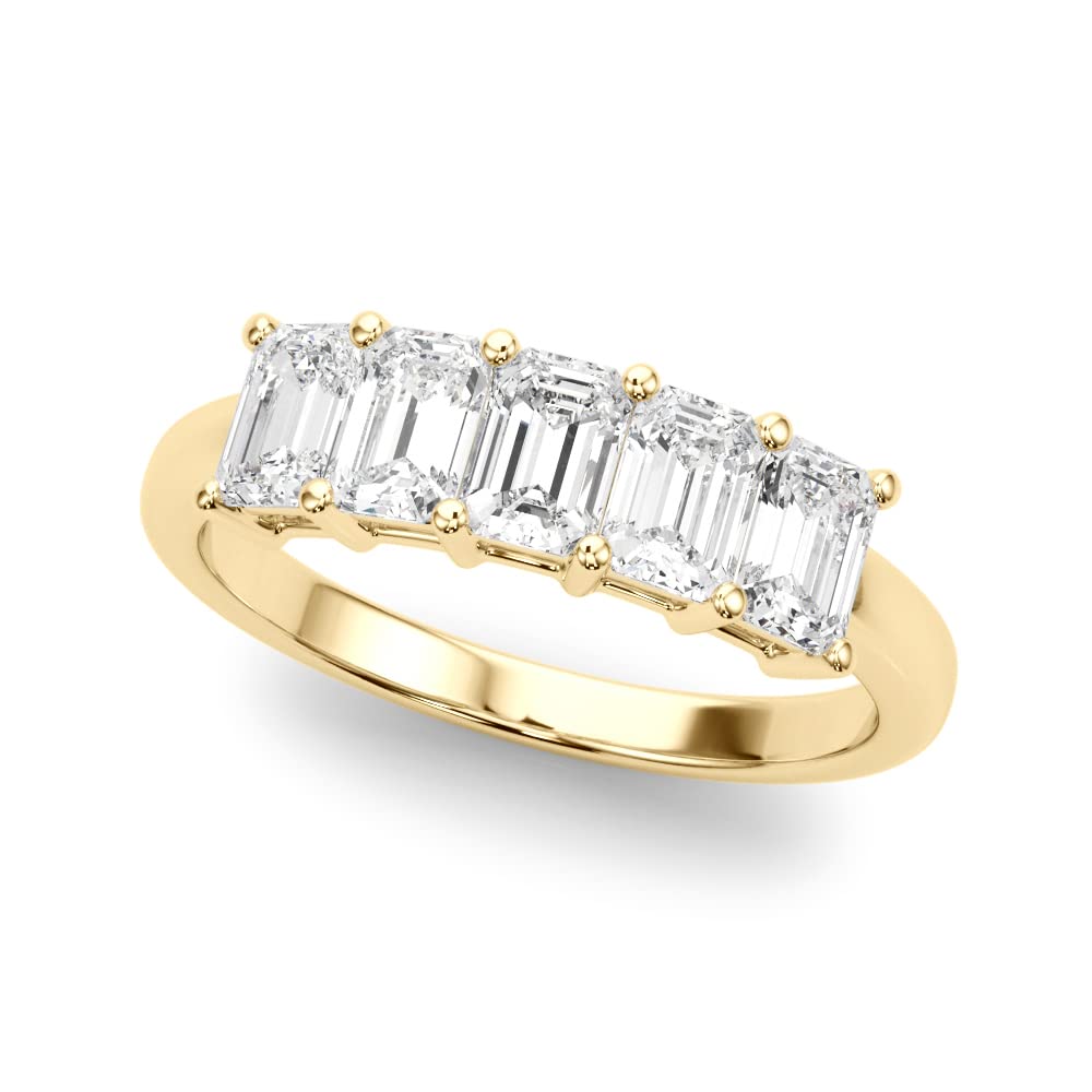 JewelMore 2 Carat 14K Emerald Lab Grown Diamond Five Stone Anniversary Band for Women (F-G/VS-SI) Yellow Gold 5.5