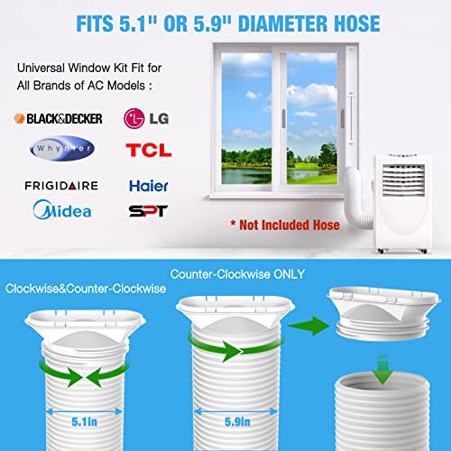 Portable AC Window Vent Kit with 5.1" & 5.9" Universal Hose Adapter, YJHome Air Conditioner Window Seal Kit with 3 Adjustable Slide Seal Plates, Portable Air Conditioner Window Kit for Sliding Window