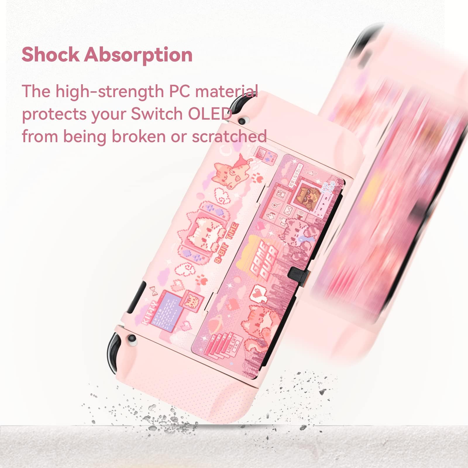 GeekShare Protective Case Slim Cover Case Compatible with Nintendo Switch OLED and Joy-Con - Shock-Absorption and Anti-Scratch -- Pixel Cat