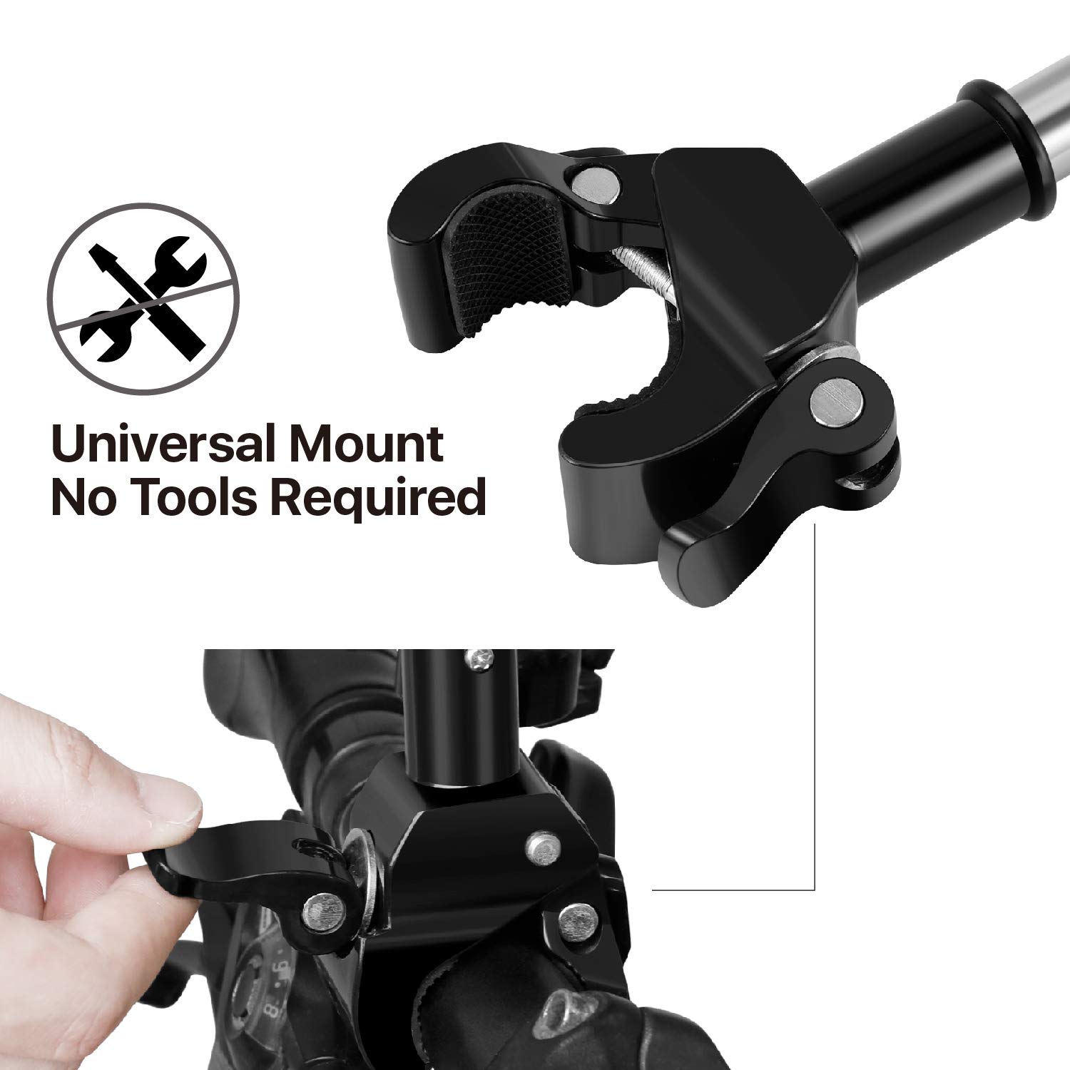 Flexzion Bicycle Umbrella Clamp Holder Mount Stand Handlebar Wheelchair Umbrella Universal Clamp Connector Frame Stroller Umbrella Attachment Quick Mount Dismount Adjustable Durable Length Tube Handle
