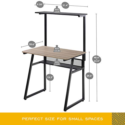 HOMOOI Height Adjustable Computer Desk with Printer Shelf and Bookshelf, Home Office Workstation for Small Space,Beige