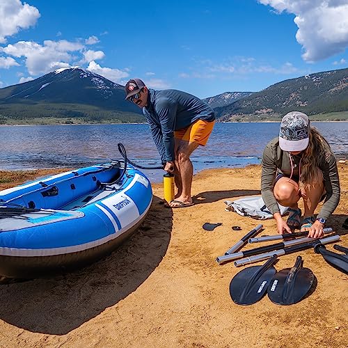Driftsun Voyager Inflatable Kayak 2 Person Tandem, Foldable Kayaks for Adults Includes 2 Aluminum Paddles, 2 Padded Seats, Double Action Pump and Travel Backpack