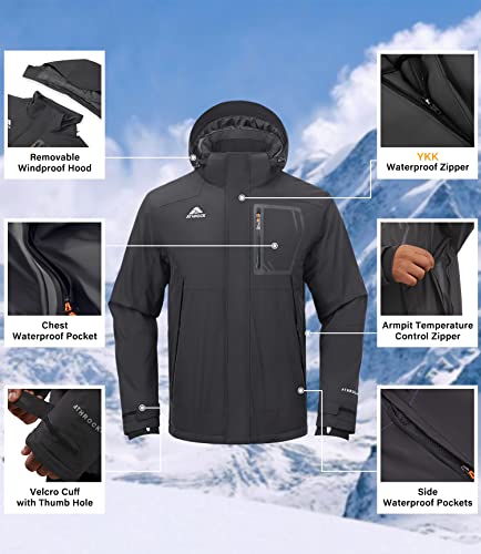 Winter Jackets for Men Ski Snow Waterproof Fleece Warm Snowboard Coats Hooded Windbreaker Rain Jacket