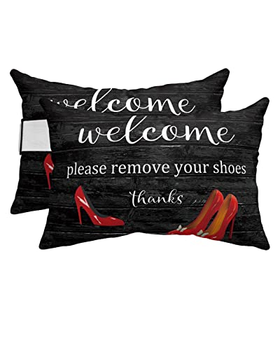 Outdoor Pillow for Recliner Lounge Chair Headrest, Welome Red High Heels Waterproof Lumbar/Head Pillow with Adjustable Elastic Stripe for Patio,Office,Beach,Pool,Car Seat Farmhouse Country Barn Wood