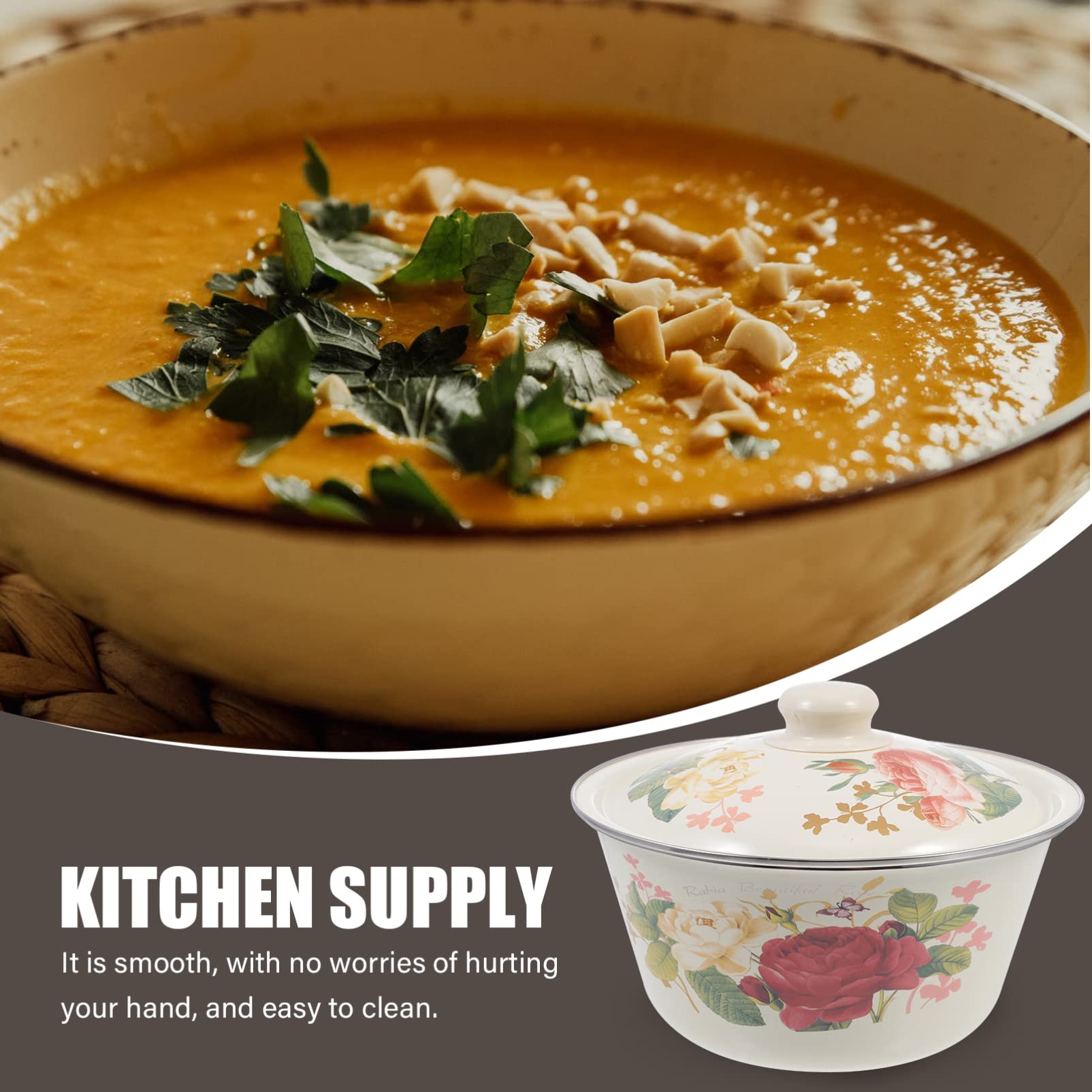 Hemoton 2 pcs Enamel Soup Bowl Vintage Enameled Basin Retro Enameled Bowl Lard Pot with Lid Enamel Mixing Bowl Enamelware Large Salad Serving Bowl Ramen Basin