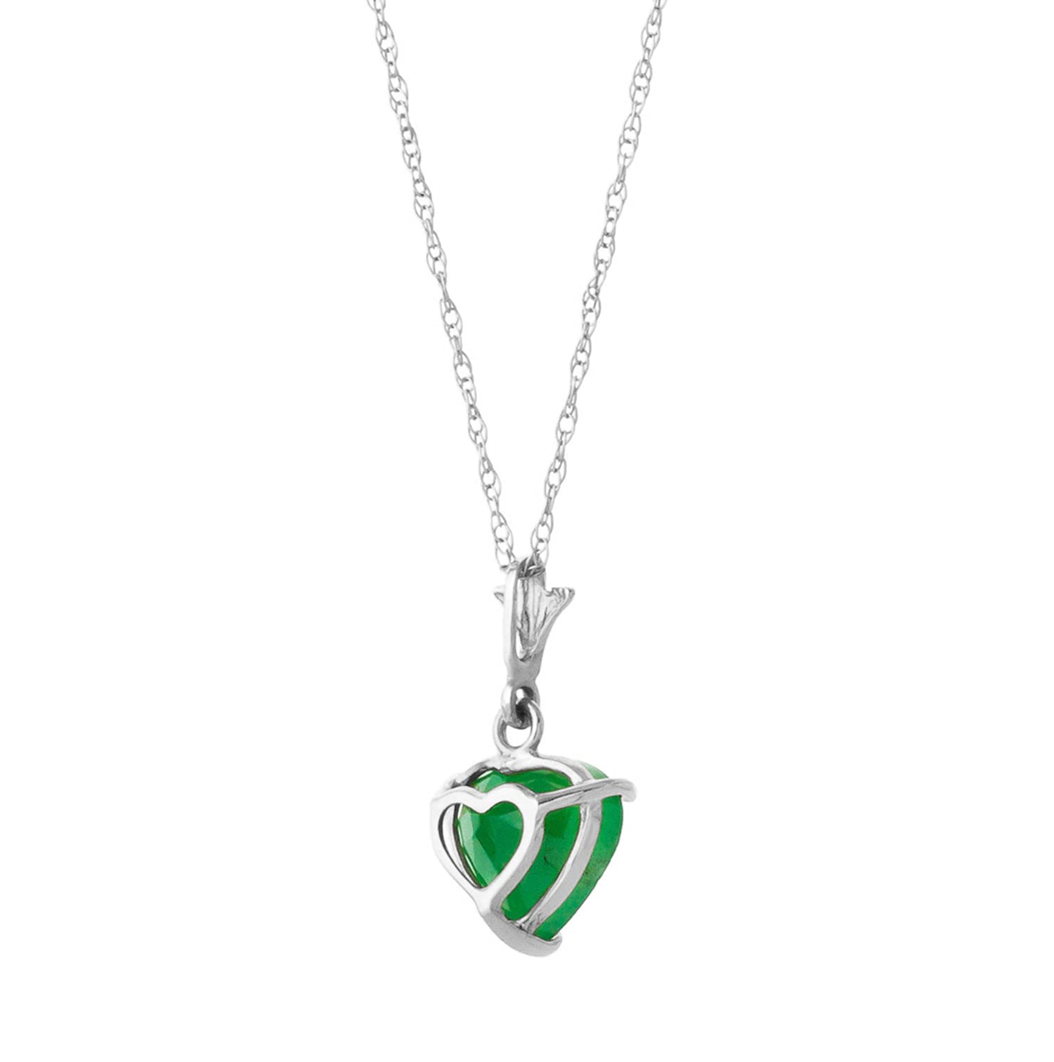 Galaxy Gold GG 14k 18" Solid White Gold Necklace with Natural 1.20ct Emerald Heart Pendant