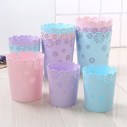 Scakbyer Wastebasket, Hollow Flower Shape Plastic Lidless Wastepaper Baskets Trash Can - M - Blue