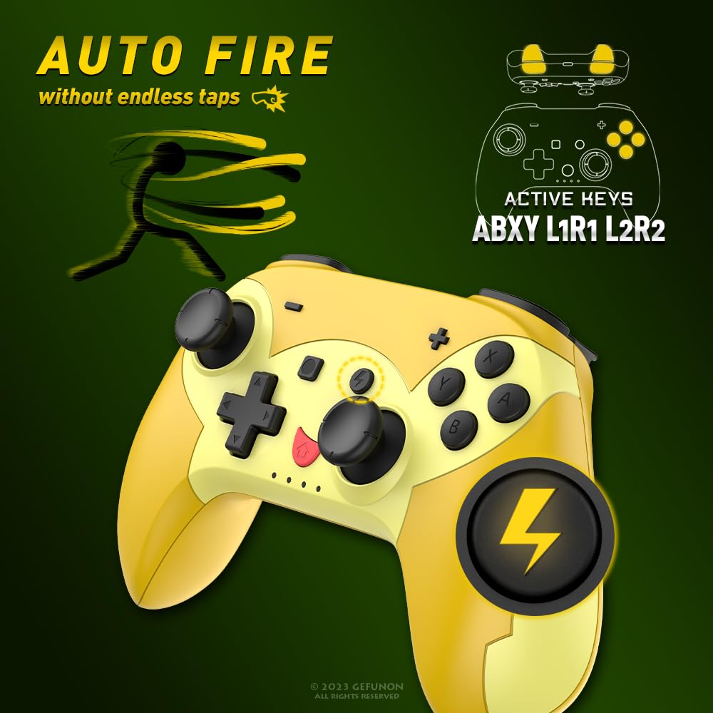 Gefunon Wireless Controller Compatible with Nintendo Switch/Lite/OLED, Cute Kawaii Small Size Remote Game Control with Turbo, Motion, HD Rumble - Yellow