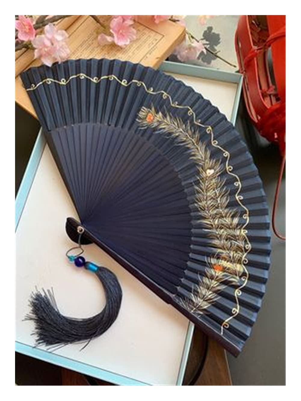 Folding Fan Chinese Classical Folding Fan Chinese Vintage Folding Bamboo Bronzing Fan Portable Handmade Chinese Hanfu Hand Fan Ventilador Fan (C)