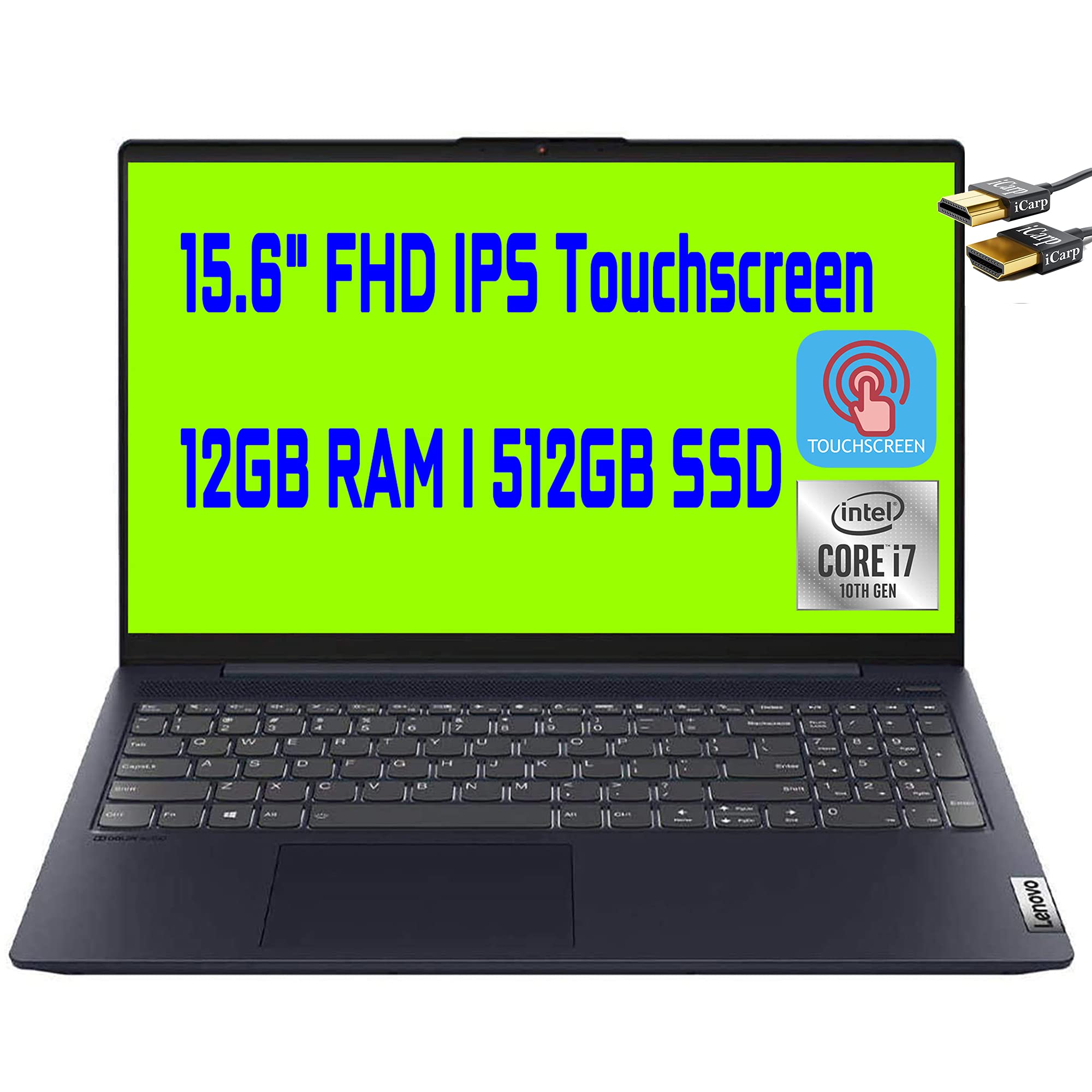 Lenovo IdeaPad 5 15 Business Laptop Intel Quad-Core i7-1065G7 15.6" FHD IPS Touchscreen Display 12GB DDR4 512GB SSD Fingerprint Backlit Keyboard Dolby USB-C Win 10 + HDMI Cable