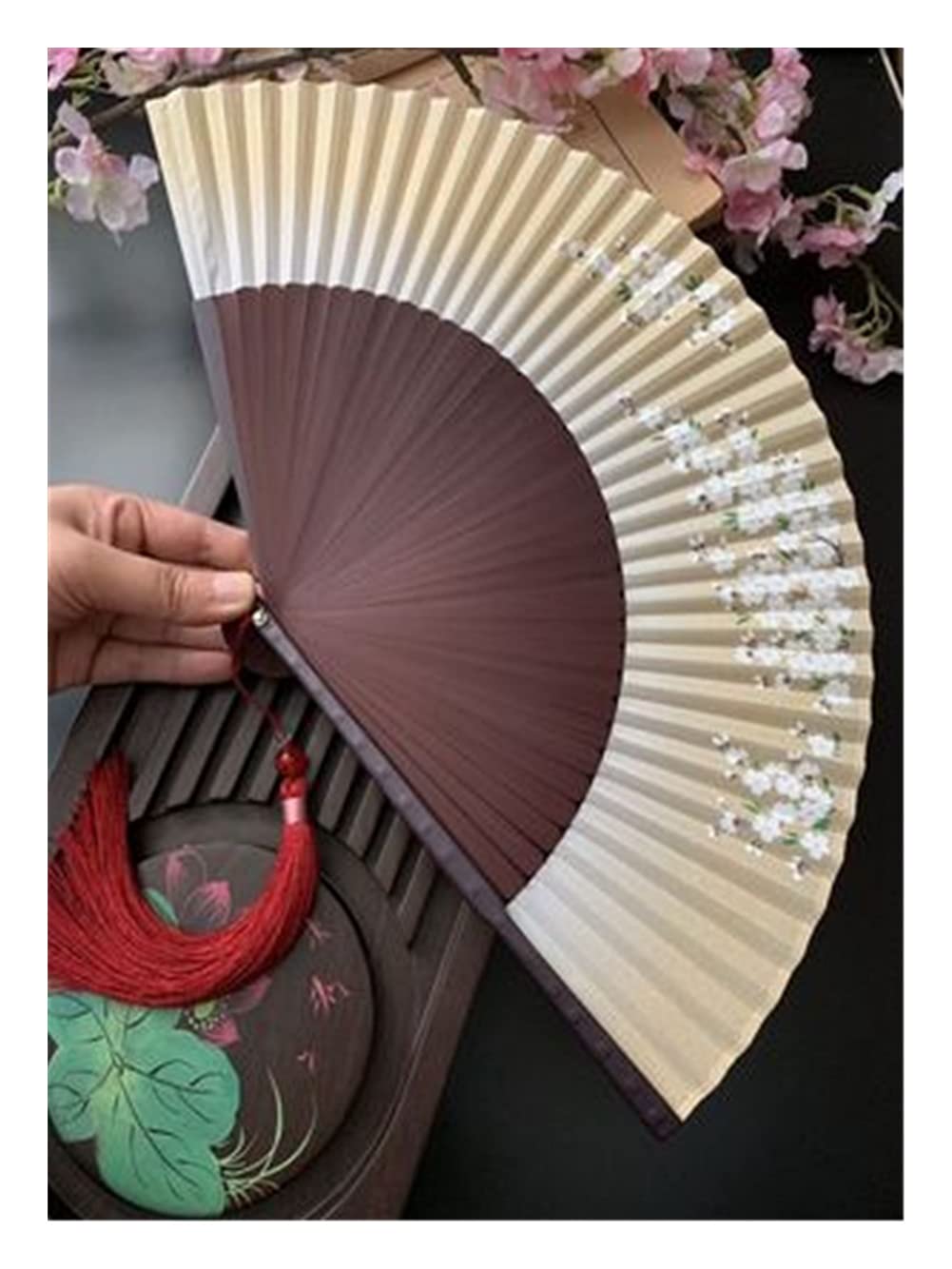 Folding Fan Chinese Classical Folding Fan Chinese Vintage Folding Bamboo Bronzing Fan Portable Handmade Chinese Hanfu Hand Fan Ventilador Fan (E)
