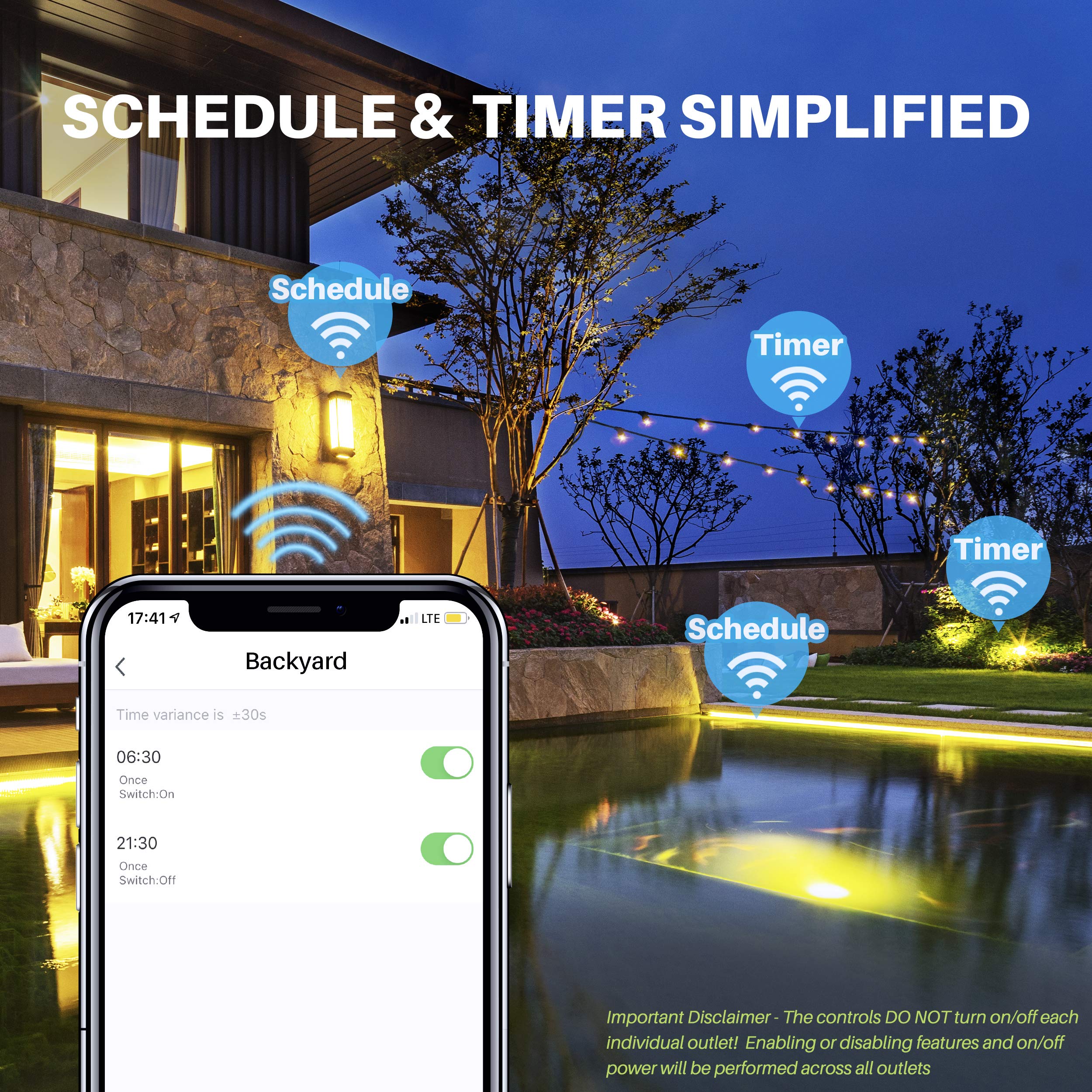 GearIT Outdoor Smart Plug, Smart Home Wi-Fi Remote Control Timer Outlet with 3 Sockets for Indoor/Outdoor - Compatible with Alexa and Google Assistant - No Hub Required