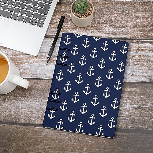Naby Blue Anchor Notebook Cover 6-Ring Binder Portable Planner Book Loose-Leaf Cover for Home Office