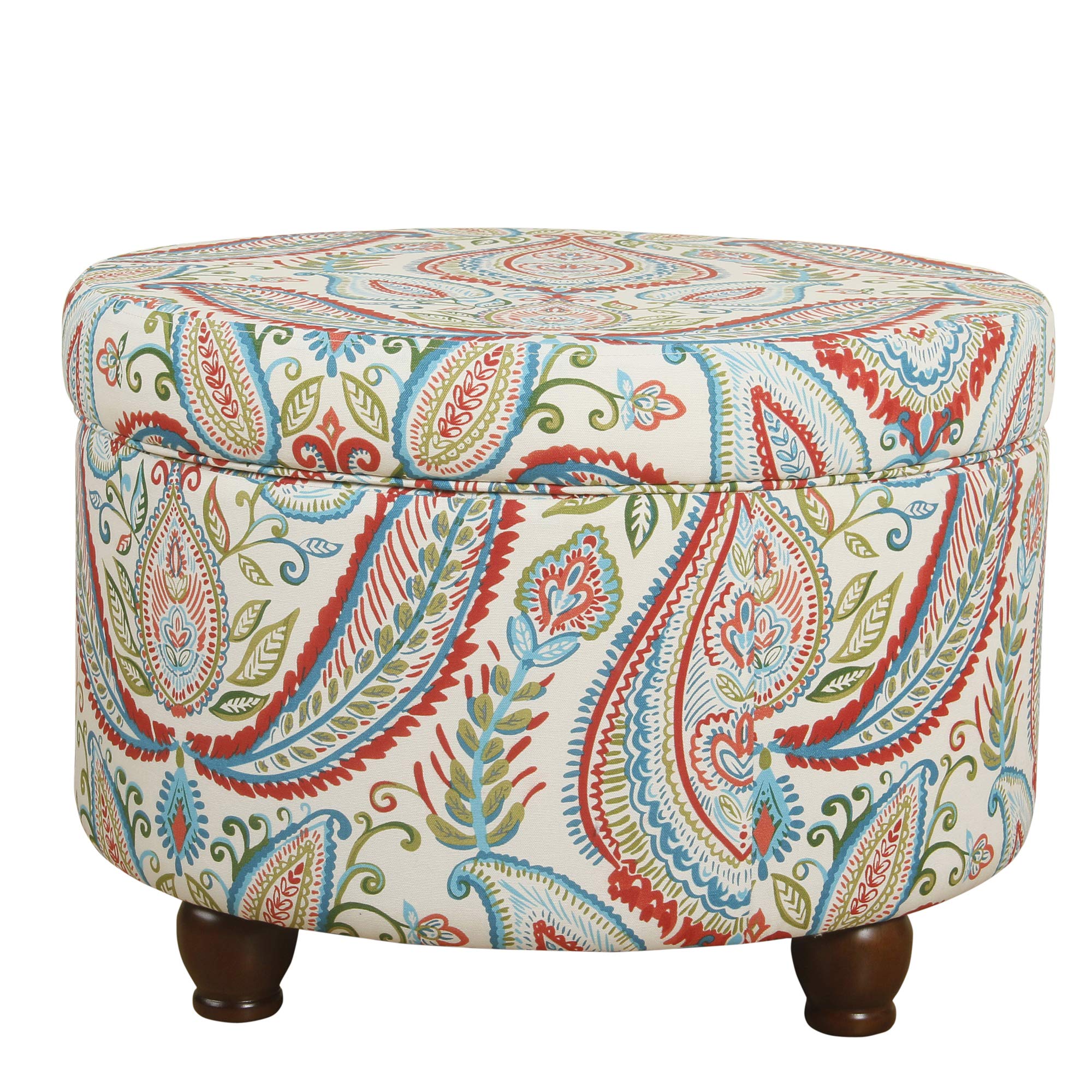 Homepop Home Decor | Upholstered Round Storage Ottoman | Ottoman with Storage for Living Room & Bedroom, Bold Paisley Large