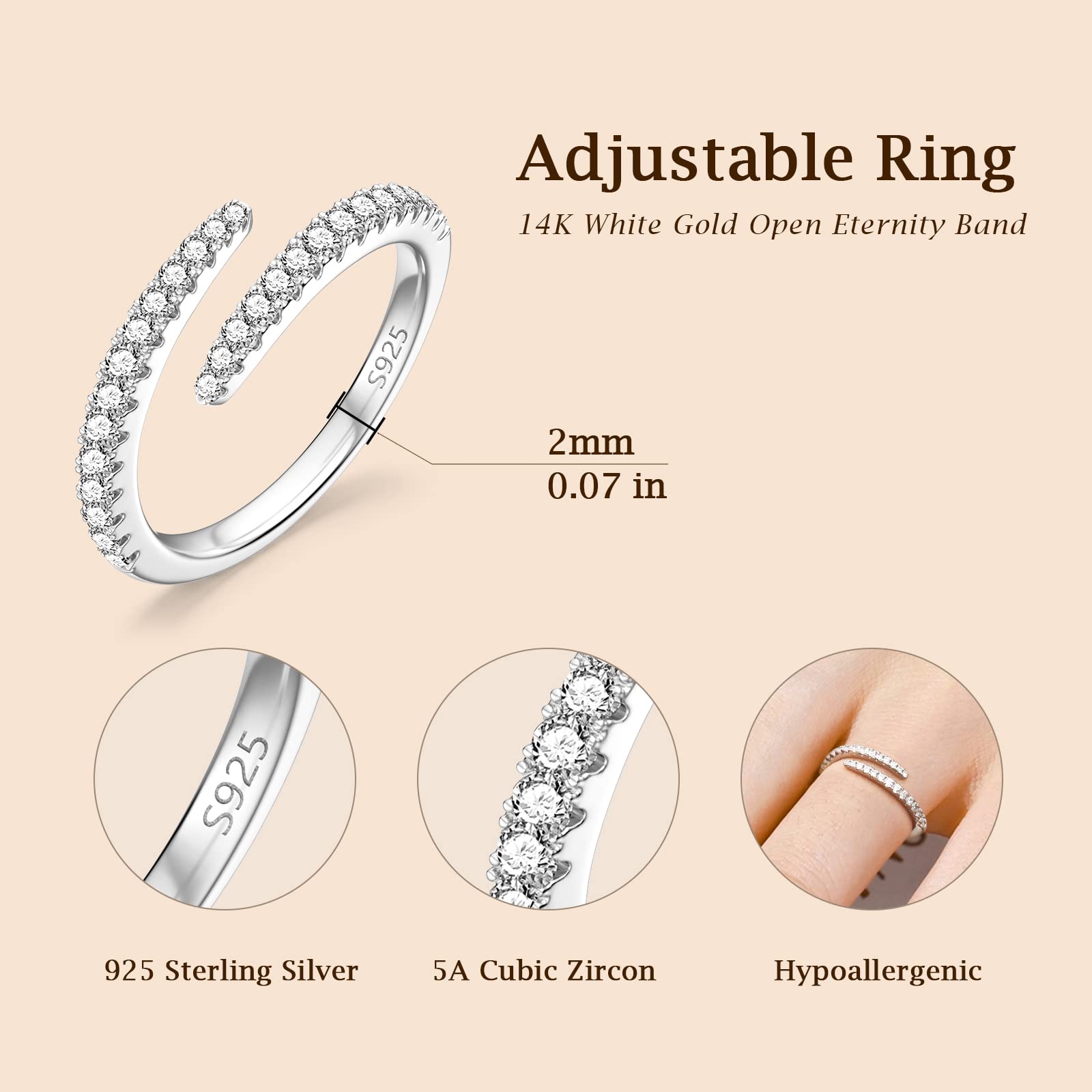 JIAYIQI Open Eternity Band Stackable 925 Sterling Silver Rings for Women Cubic Zirconia Engagement Rings Wedding Bands Size 9