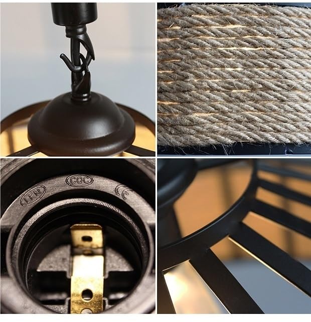 KEFA Battery Operated Pendant Light with Remote,Hemp Rope Chandelier Pendant Lights Kitchen Island No Hardwired,Cordless Hanging Lights for Living Room,Restaurant (Size : 1 Pack)