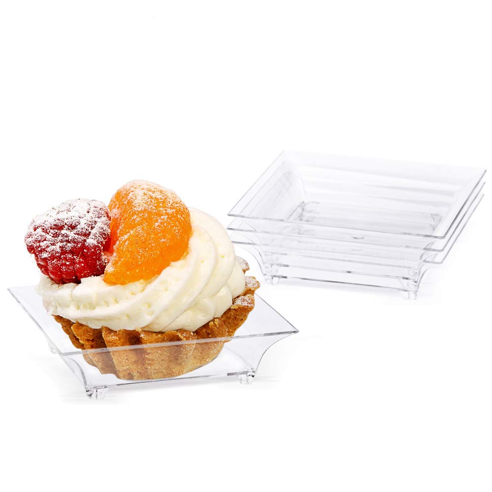 Kingrol 150 Count Plastic Dessert Plates, Mini Mini Mini Disposable Square Plates for Desserts, Appetizers, Sauces, Tastings