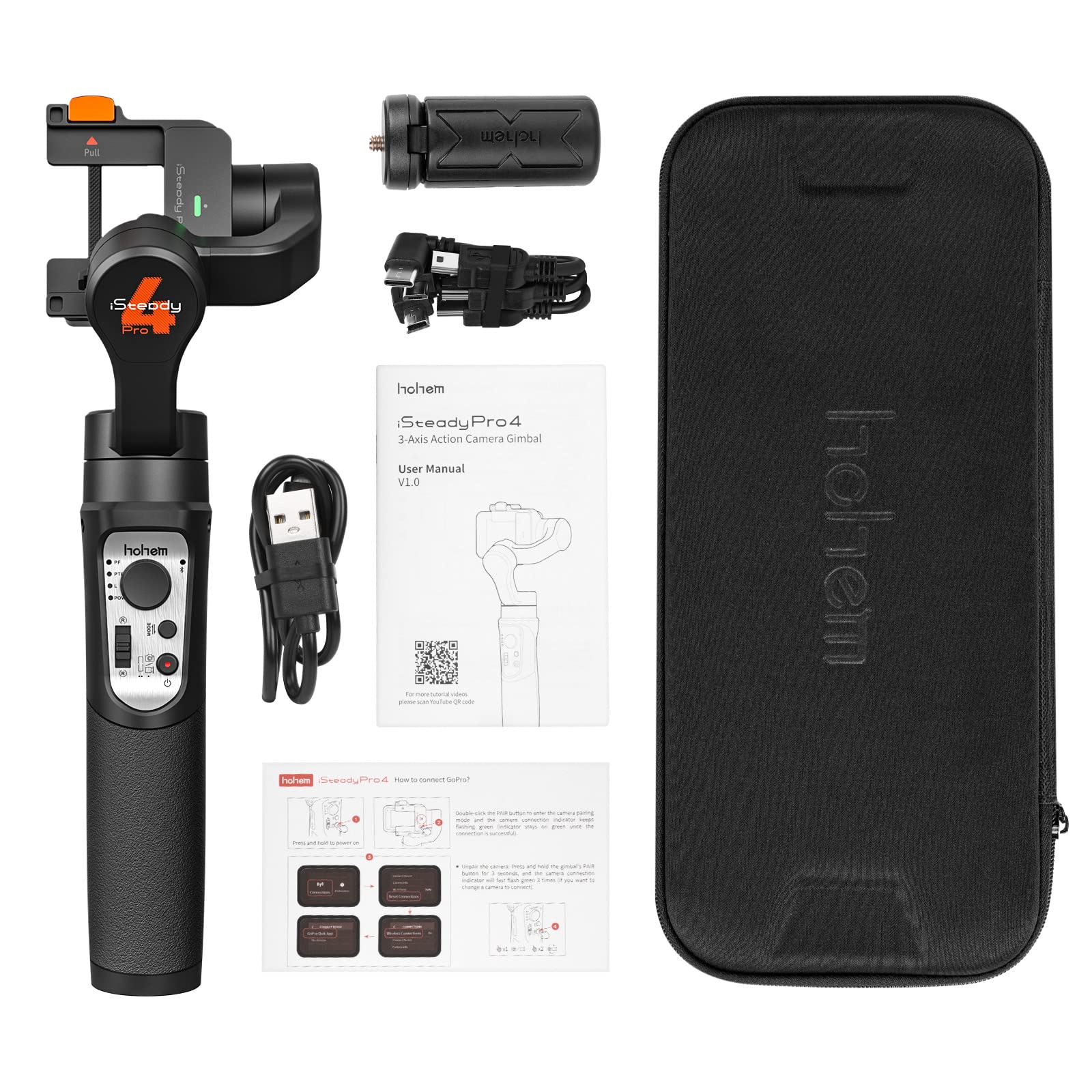 Hohem iSteady Pro 4 3-Axis Action Camera Gimbal with IPX4 Splash Proof for Hero 10/9 8/7/6/5/4 Osmo Action and Other Action Cameras